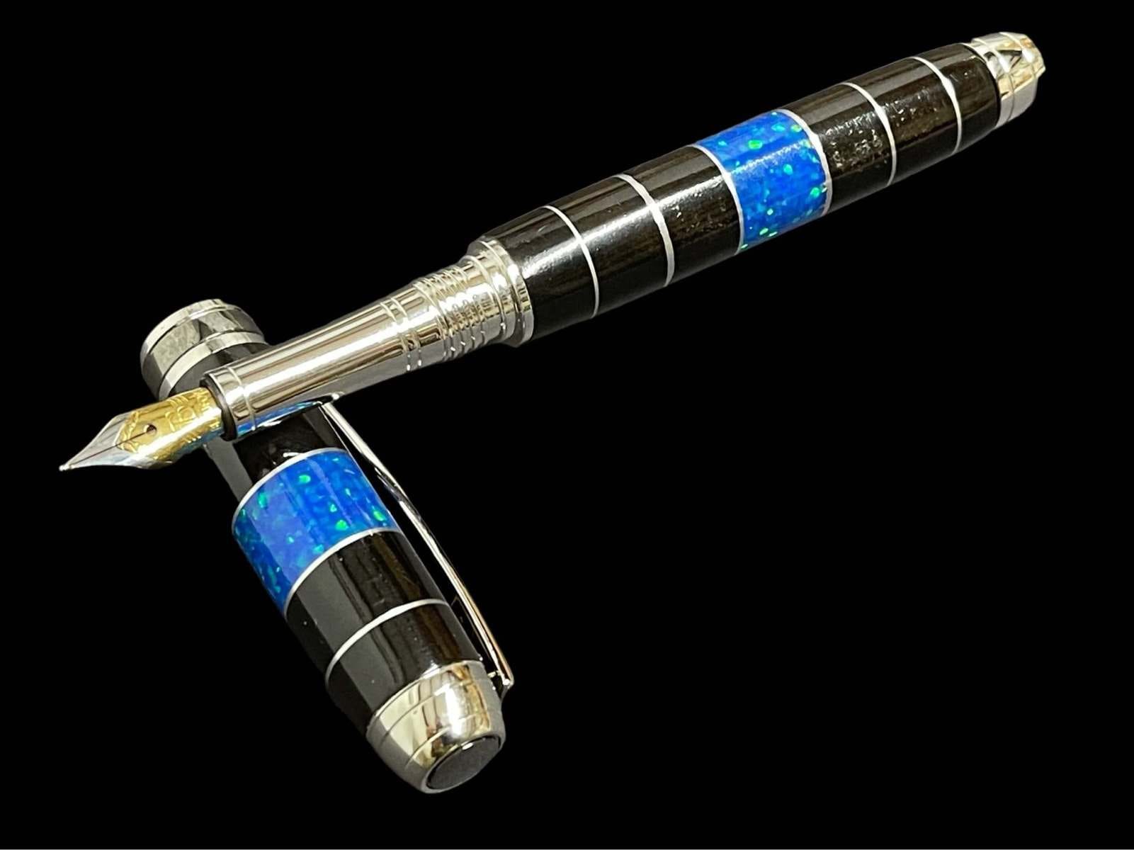Opal & Ebony Fountain Pen - Pens Unique